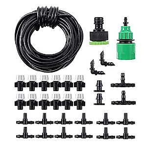 Uongfi Garden Hoses 1 Sets Fog Nozzles Irrigation System Portable Misting Automatic Watering 10m Garden Hose Spray Head with 4/7mm Tee and Connector hosing Pipe (Color : Water kit)