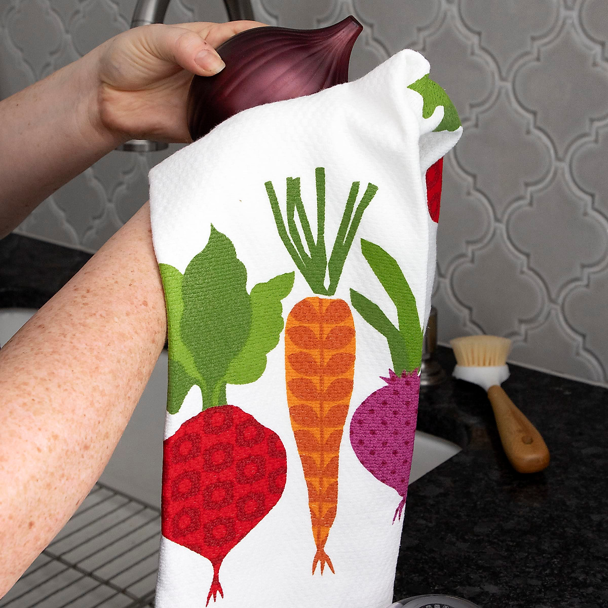 T-Fal Textiles 62445 2-Pack Veggie Print Dual Sided Woven Weave Cotton Kitchen Dish Towel