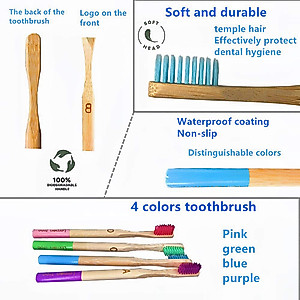 Bamboo Toothbrush （4-pack with Cases ）- Soft Eco Friendly, with 4 Pc Travel Toothbrush Case and 10 pack Dental Floss - Bpa Free Biodegradable - Wood Kit