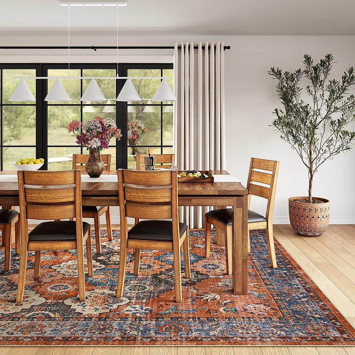 Moynesa Moroccan 8x10 Area Rug, Washable Rugs for Living Room, Bohemian Soft Large Bedroom Rug, Non Shedding Low Pile Floor Carpet for Dining Room Office Decor, Rust