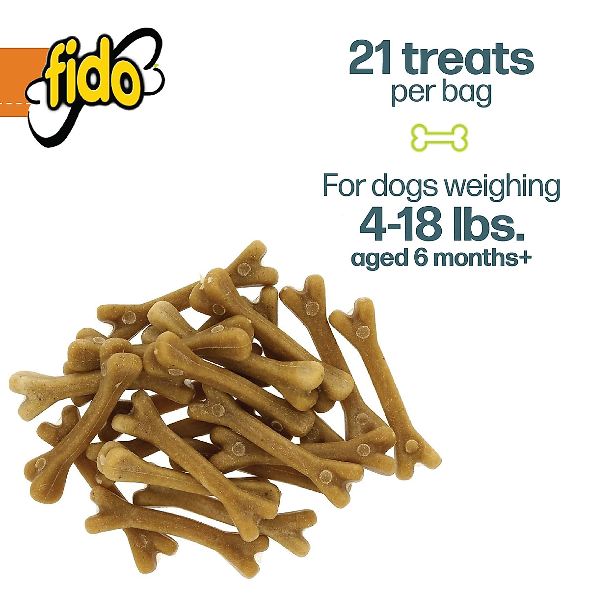 Fido Naturals Doozie Bones Dental Care Treat for Dogs, Cheese Flavored, Made with Sunflower, Chia, & Flax Seeds-Naturally Freshens Breath, Reduces Plaque & Whitens Teeth 21ct - Mini Treats (Pack of 1)