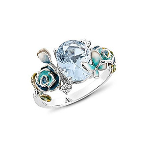 Anthia Jewelry Womens Sterling Silver Sparky Bling Oval Cut Gemstones Floral Filigree Cute Rose Flowers Cubic Zirconia Statement Accessory Jewelry Band Ring, Light Blue, Size 8