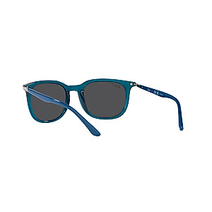 Ray-Ban RB4386F Low Bridge Fit Square Sunglasses, Transparent Turquoise/Polarized Dark Grey, 55 mm