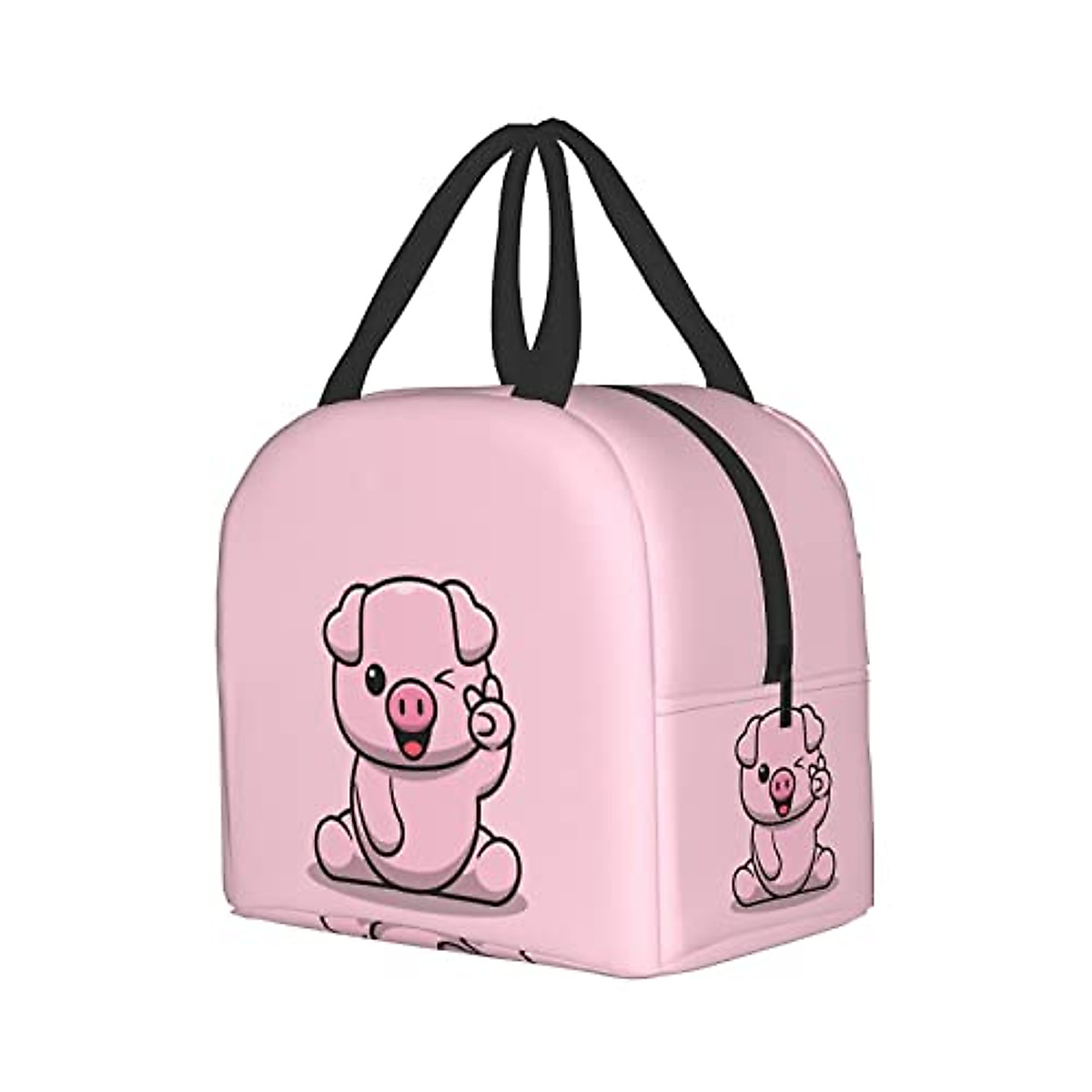 Cute Pig Is Sitting With Two Finger Lunch Box Reusable Lunch Bag for Travel Picnic Shopping work Food Container for Women Men Adults