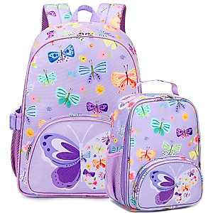 Backpack for Kids Girls Butterfly Preschool Kindergarten Bookbag Set with Lunch Box Toddler School Bag