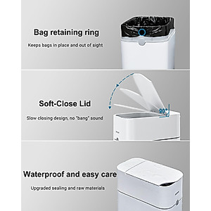 CTIME 2nd Gen Automatic Trash Can Bathroom Motion Sensor Garbage Can with Soft-Close Lid,3 Gallon Automatic Bag Expanding Trash Bins,White Slim Small Garbage Cans for Narrow Place(Includes 1 Bag Roll)