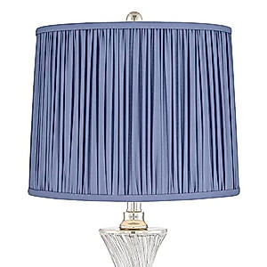 Regency Hill Luca Modern Table Lamps Set of 2 with USB Charging Port 25 1/2" High Twisted Glass Blue Shirred Fabric Drum Shade for Bedroom Living Room Bedside Nightstand House Desk Office