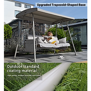 JOYBASE 3 Person Outdoor Porch Swing with Canopy, Patio Porch Swing with Stand, Swing Daybed Bed Bench with Cushion and Pillow, Swing for Deck, Outside, Garden, Backyard, Balcony