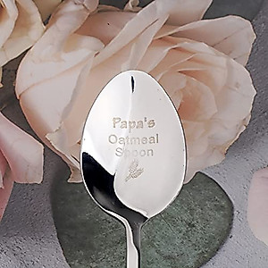 KEYCHIN Oatmeal Lovers Spoon Fitness Cereal Healthy Eating Gift Workout Diet Spoon My Oatmeal Spoon Engraved Stainless Steel Spoon for Dad Mom Papa Nana (Papa's Oatmeal spoon)