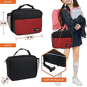 OPUX Insulated Lunch Bag Kids, Lunch Box for School Boy Girl, Leakproof Small Reusable Compact Soft Mini Cooler Bag, Toddler Small Lunch Boxes Kit Pail with Front Side Pockets (Red)