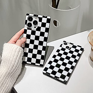 Reezaddin Square Checkered Phone Case for iPhone 13 Pro Max Black White Grids Plaid Checkerboard Slim Soft Classic Trunk Design Strong Shockproof Protective Checker Cover for iPhone 13promax 6.7"