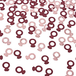 Glitter Diamond Ring Confetti Table Decoration for Engagement Bachelorette Bachelor Wedding Bridal Shower Party (Rose Gold Glitter,Burgundy,200pc)