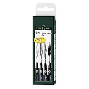 Faber Castell 167100 Pit Artist Pens, Set of 4, Black Assortment, 199 S, F, M, B