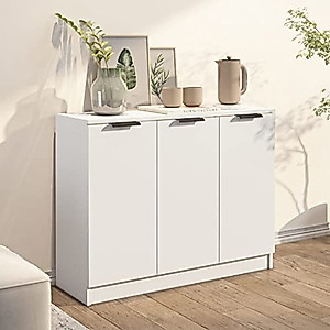 loibinfen Sideboard Buffet Server Storage Cabinet with 3 Doors, Console Table Home Kitchen Sideboard Dining Room Furniture Entryway Cupboard, White 35.6"x11.8"x27.6" -AA