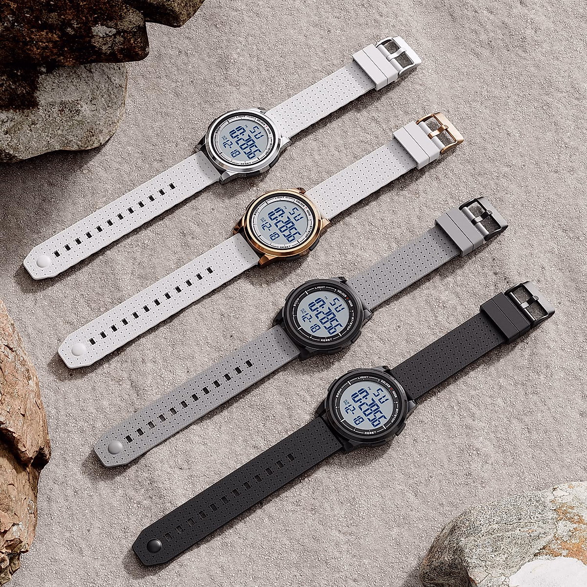 GOLDEN HOUR Ultra-Thin Minimalist Sports Waterproof Digital Watches Men with Wide-Angle Metal Case Bright Display Rubber Strap Wrist Watch for Men Women in Gray