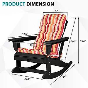 Sundale Outdoor Adirondack Rocking Chair with Cushion, HDPE Patio Plastic All Weather Adirondack Rocker, Water Resistant for Outside, Garden, Pool, Yard, Black