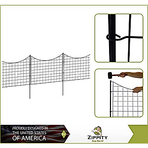 Zippity Outdoor Products WF29001 25 in H No Dig Decorative Metal Pet Easy Install Dog Fence For Yard, Wire Garden Border, (5 Panels, Black)