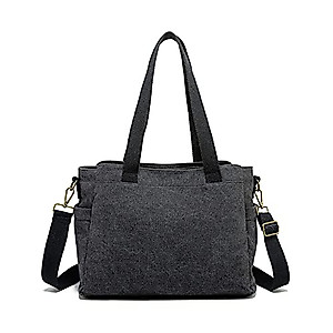Canvas Tote Bag with Multi Pockets Women Shoulder Bag for Work College Teacher Purse Handbag