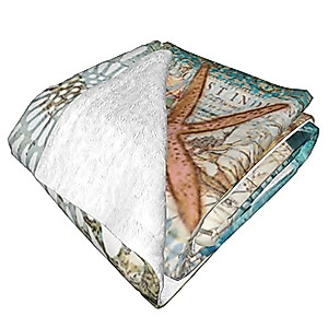 Plush Air Conditioning Throw Blanket, Vintage Ocean Turtle Starfish World Map Ultra-Soft Cozy Plush Blankets for Bed Couch Chair Office Living Room 50"x40".