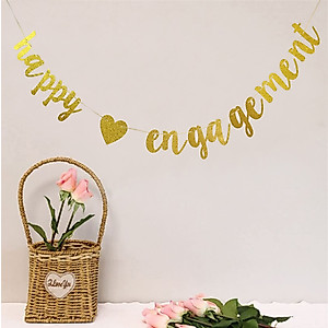YaFeiDa Happy Engagement Banner Future Mr & Mrs Banner for Engagement Bridal Shower Bride and Groom Party Decorations Pre-Strung Sign (Gold) (SKA-NB024)