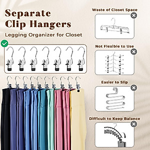 Legging Organizer for Closet, Metal Yoga Pants Hangers 10 Pack Hanging Clips w/Rubber Coated Holds Leggings, Space Saving Hanger Closet Organizers and Storage for Workout Sets, Hat