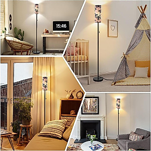 RZNTJHUINA Modern Standing Lamps Abstract Tropics Grunge Palm Trees Silhouettes Minimalist Floor Lamp Metal Pole Lamp with Linen Lampshade for Bedroom Living Room Office Nursery Reading Foot Switch
