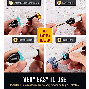 Pin Vise Small Hand Drill for Jewelry Making - Craft911 Manual Craft Drill Sharp HSS Micro Mini Twist Drill Bits Set for Resin, Rotary Tools for Wood, Jewelry, Plastic, Miniature - Golden