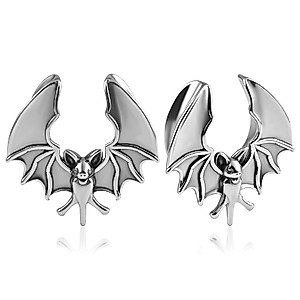 DOEARKO 2PCS Ear Gauges Cool Bat Saddle Ear Plugs Tunnels 316 Stainless Steel Hypoallergenic Earrings Gauges for Ears Expander Body Piercing Jewelry (19mm(3/4"), Silver)