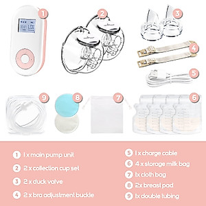 Double Breast Pump Electric Breast Pump Wearable Breastfeeding Pump Strong Suction Hands Free Pumping Portable Breast Pump 2 Mode 9 Levels, Anti-Reflux Dual Milk Extractor with Massage, 24mm Flange