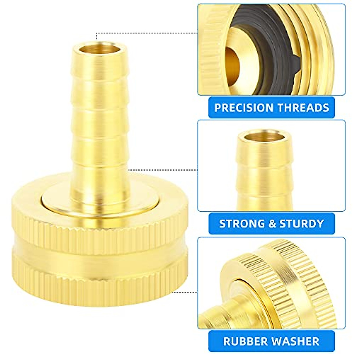 ERGAOBOY 6 Pcs 3/8 Barb To 3/4 Female GHT Thread Swivel Brass Garden Hose Pipe Connector With Clamps,Fit For Garden Hose Repair