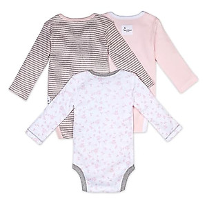 Burt's Bees Baby Organic Cotton Short & Long Sleeve Bodysuits for Infants in Dusty Dandelions, 18 Months