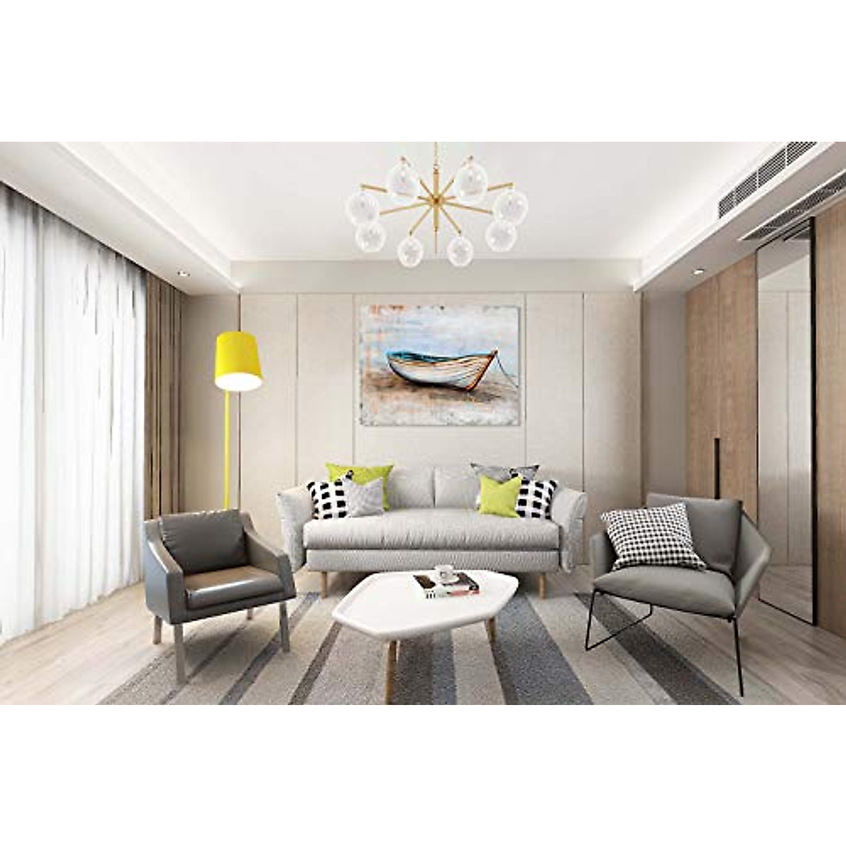 SYGALLERIER Coastal Canvas Wall Art Hand Painted Boat Still Life Painting Modern Nautical Pictures Aesthetic Artwork for Living Room Bedroom Bathroom Decor