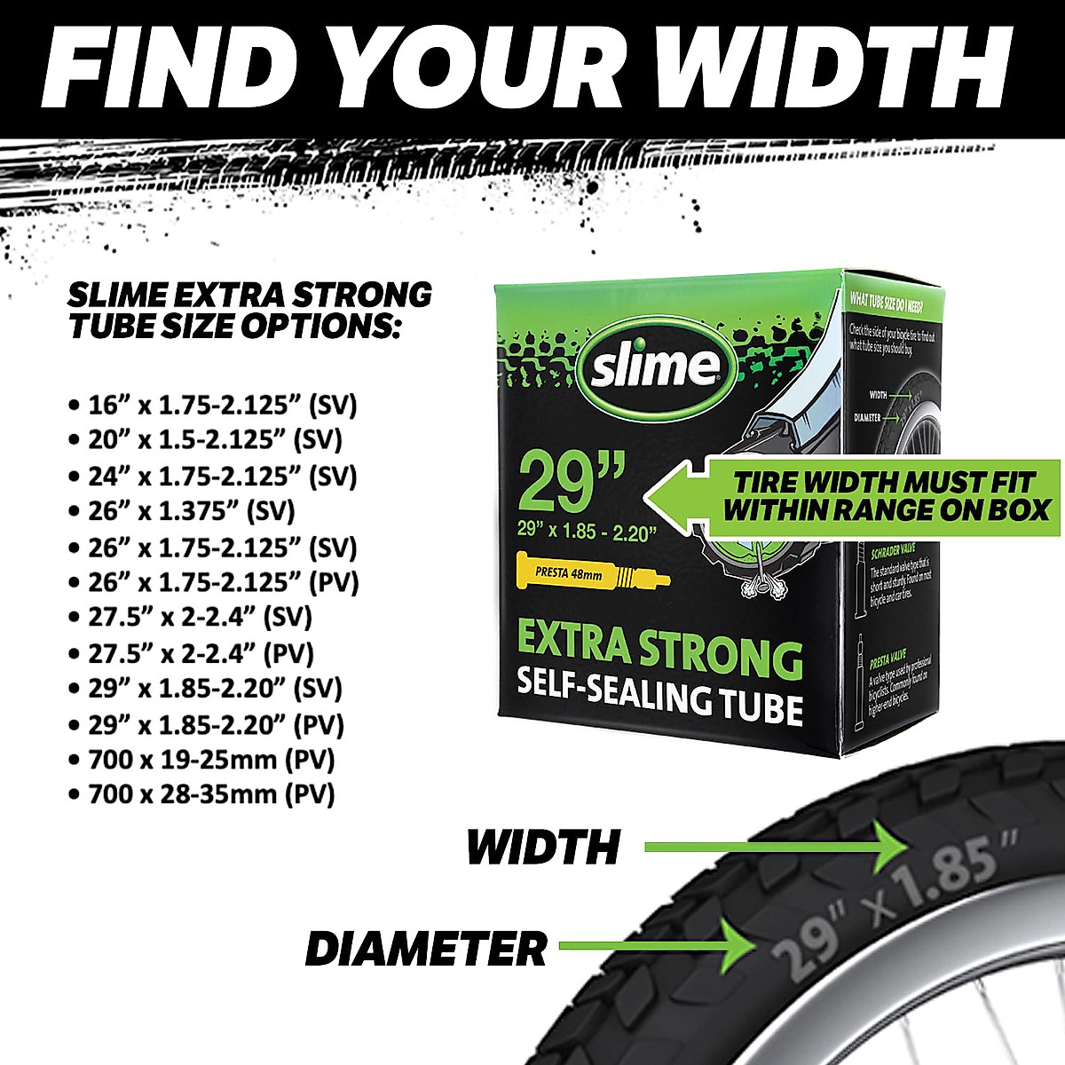 Slime 30074 Bike Inner Tubes with Slime Puncture Sealant, Extra Strong, Self Sealing, Prevent and Repair, Schrader Valve, 26"x1.75-2.125", Value 2-Pack