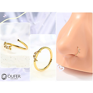 OUFER 20G Nose Rings Hoops, 9K Solid Gold Seamless Open Nose Rings, Moon Design Cartilage Earrings, Nose Piercing Jewelry for Women and Men