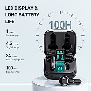 KO-STAR Ultra-Light Wireless Earbuds, 5.1 Bluetooth Earbuds, LED Display, Exceed 33 feet Connection, Touch Control, Built-in Microphones, 24hs Playtime Bluetooth Headphones for Sports/Work-T10 Black