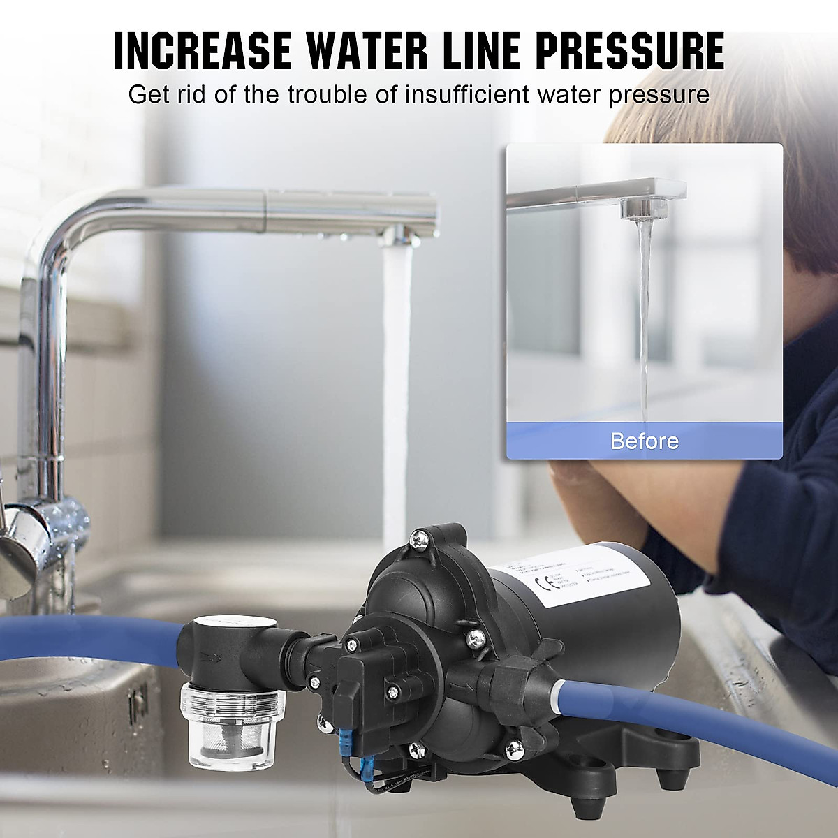 ECO-WORTHY 33-Series Industrial Water Pressure Pump 110V AC 4.0GPM 50PSI RV Fresh Water Diaphragm Pump include Garden Hose Adapters for Irrigation Marine Boat Sprinkler Faucet