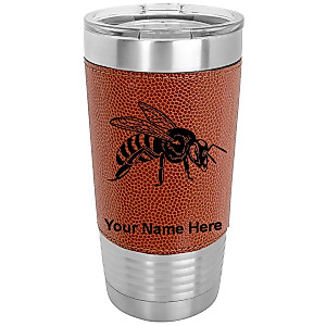 LaserGram 20oz Vacuum Insulated Tumbler Mug, Honey Bee, Personalized Engraving Included (Faux Leather, Basketball Style)
