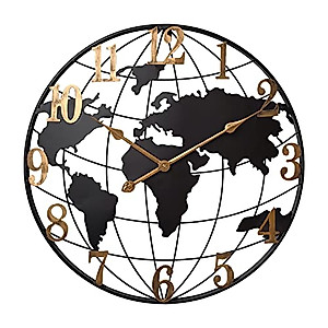 Large World Map Wall Clock, Metal Minimalist Modern Clock, Round Silent Non-Ticking Battery Operated Wall Clocks for Living Room/Home/Kitchen/Bedroom/Office/Farmhouse Decor (24 Inch)
