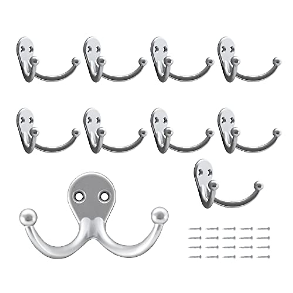 HOME MASTER HARDWARE Double Prong Robe Hooks Coat Towel Hanger for Bathroom Toilet Kitchen Wall Mounted with Screws 10 Pack