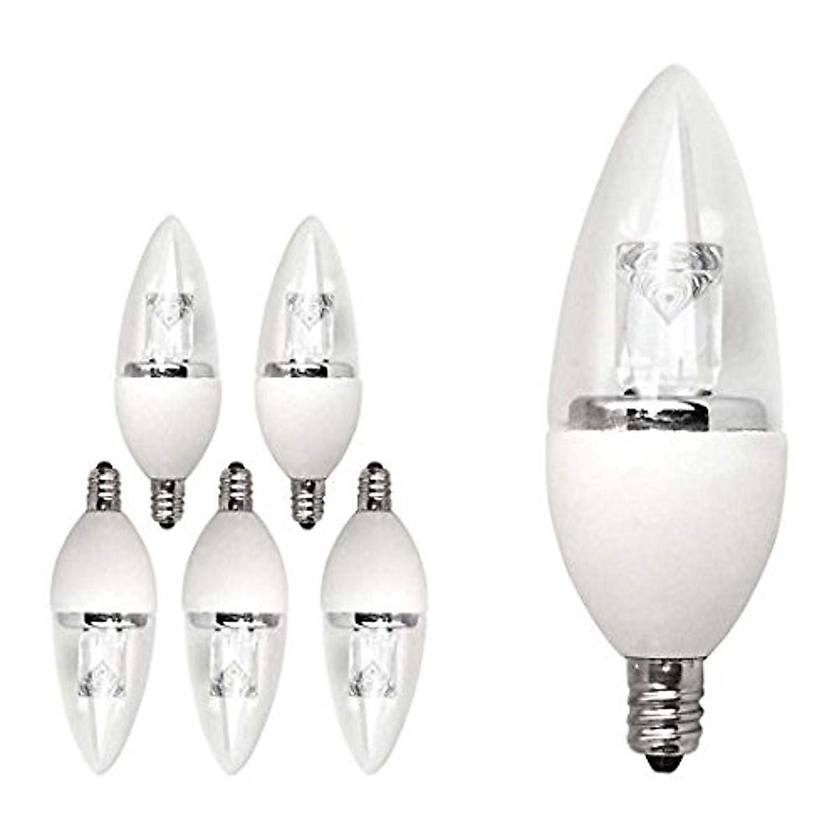 TCP LDCT40W50K6 LED Decorative B11 Chandelier Light Bulbs, Candelabra Based (E12), Dimmable, 6 Count (Pack of 1), Daylight