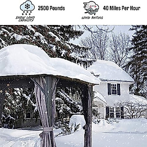 10x12Ft Hardtop Gazebo Aluminum Frame Galvanized Steel Double Roof Patio Gazebo Outdoor Canopy Tent with Zippered Mosquito Netting and Curtains, Black