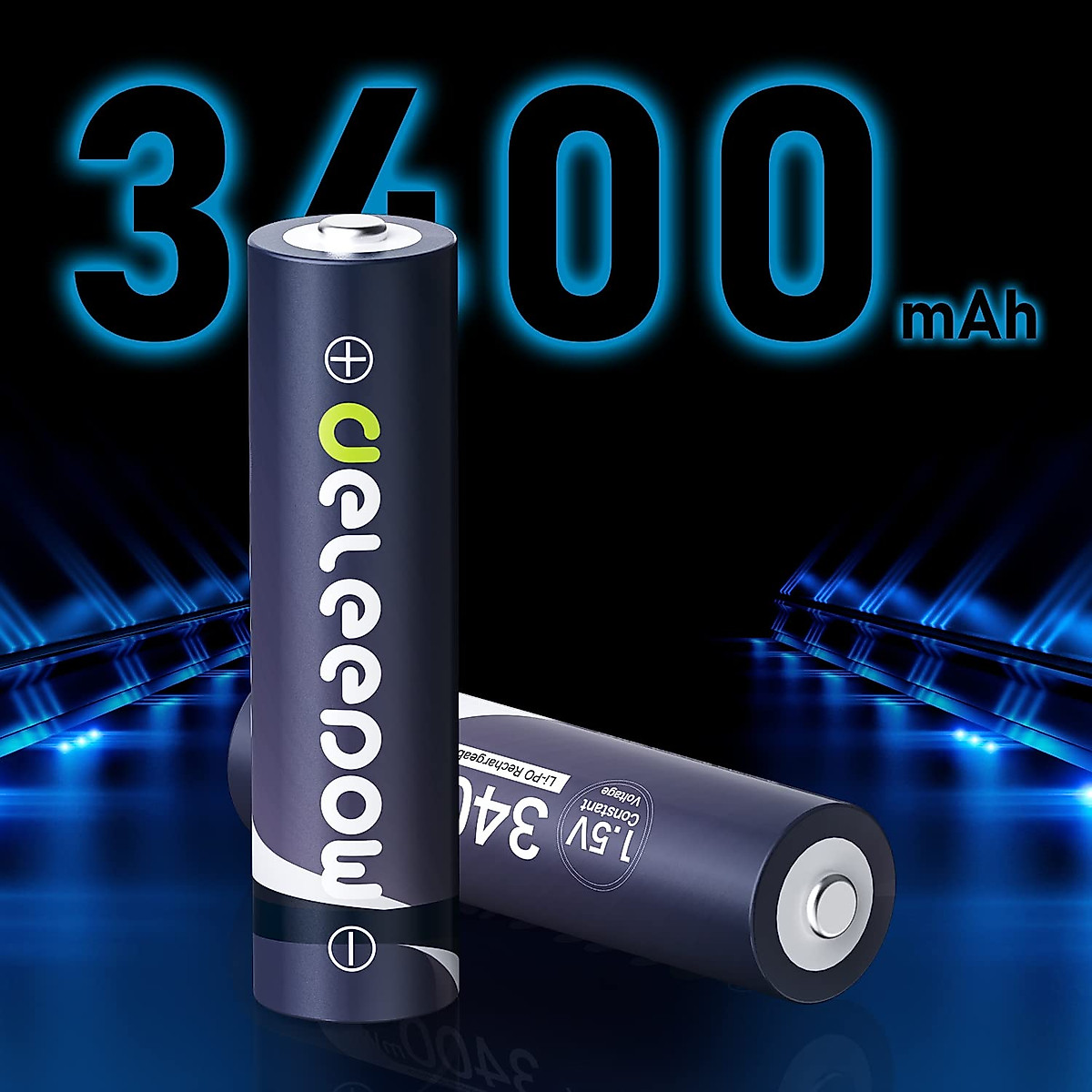 Deleepow Rechargeable AA Lithium Batteries 1.5V 3400mWh AA Rechargeable Batteries 1500 Cycle with LCD Charger