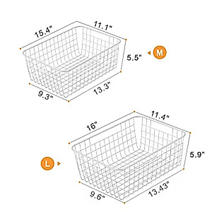 Wire Storage Baskets, iSPECLE 4 Pack Large Metal Wire Baskets Pantry Organization and Storage with Handles, Freezer Organizer Bins for Pantry Kitchen Shelf Laundry Cabinets Garage, White