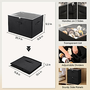 Homaisson 2-Pack Shoe Storage Organizer for Closet, Large Shoe Box Storage + 3 Pack Bed sheet organizers and storage, Foldable Sheet Set Organizers for Linen Closet (Black+Khaki)