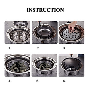 BBQ Charcoal Grill 15.7 inch Round Stove-top Household Indoor Carbon Grill for Camping Picnic Party Silver