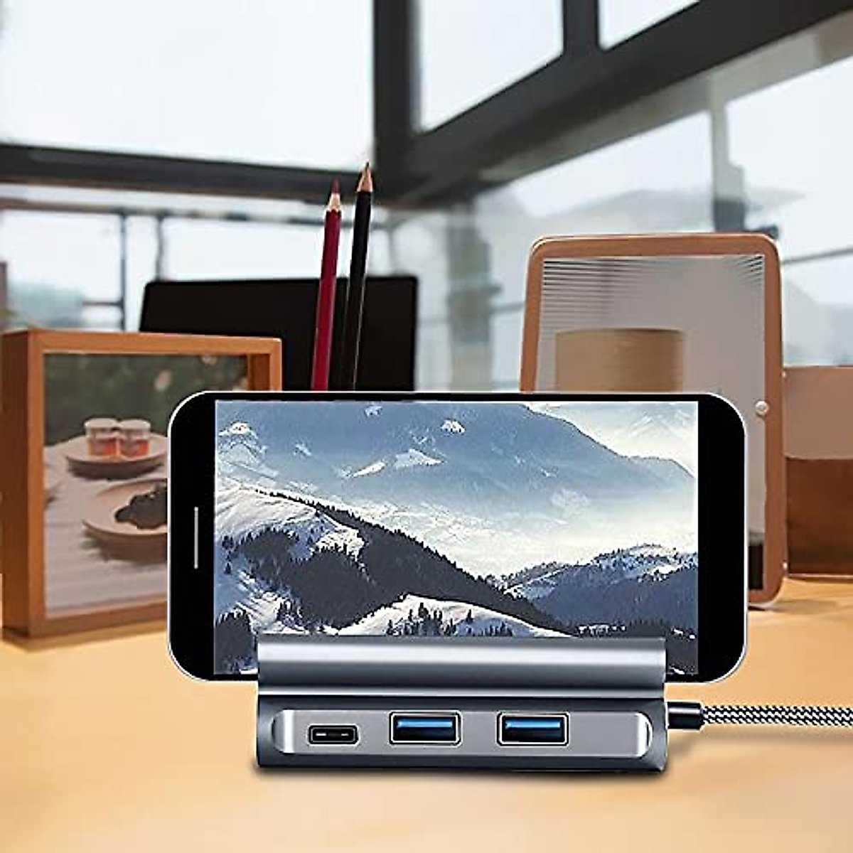 WJCCY Type C HUB Docking Station USB-C to HDMI Dock Power Adapter Vertical Base with Bracket