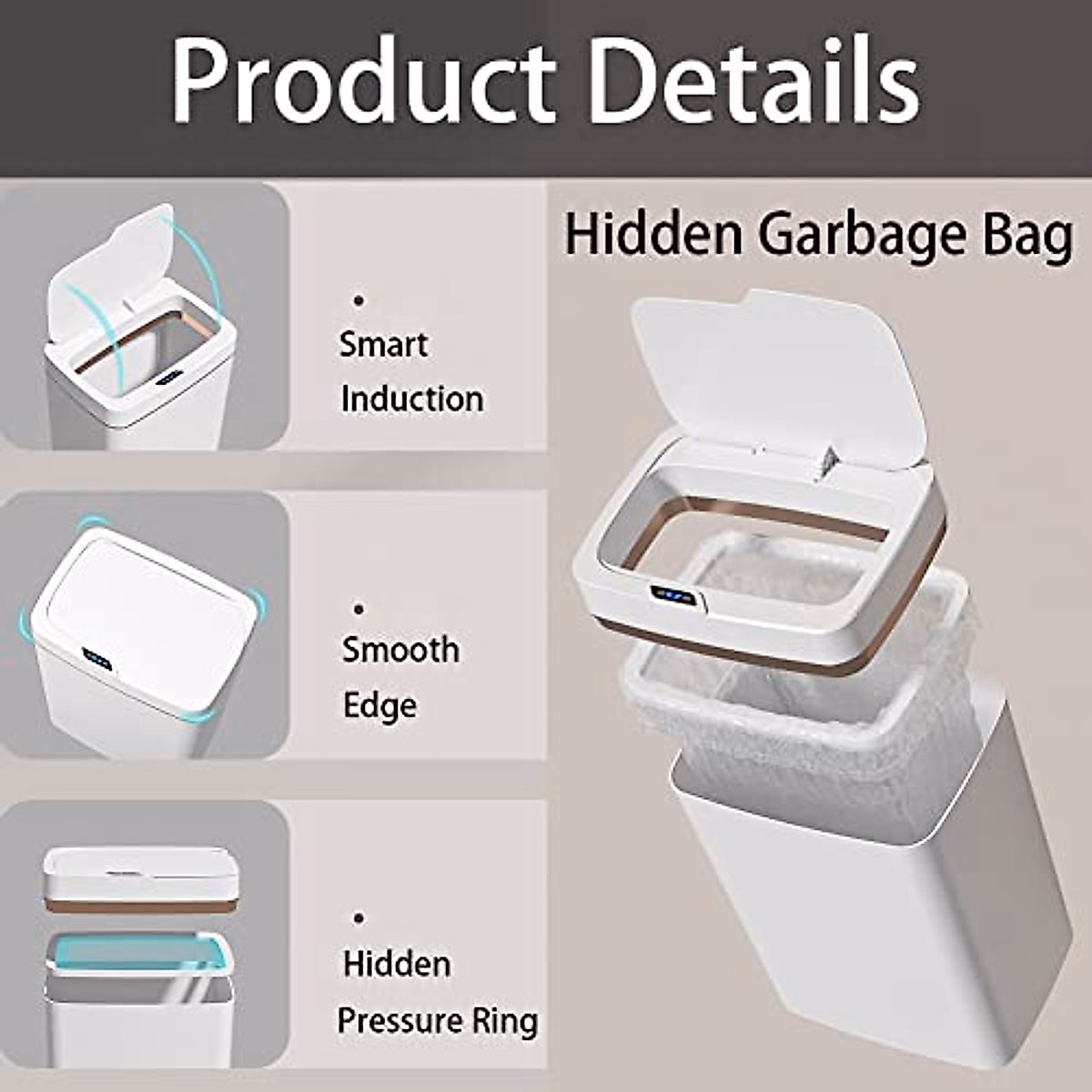 Automatic Trash Can with Lid, 3.5 Gallon Touchless Garbage Can, Slim Plastic Trash Bin Waterproof Motion Sensor Wastebasket for Living Room, Bedroom, Office, Kitchen, Green (No Battery)