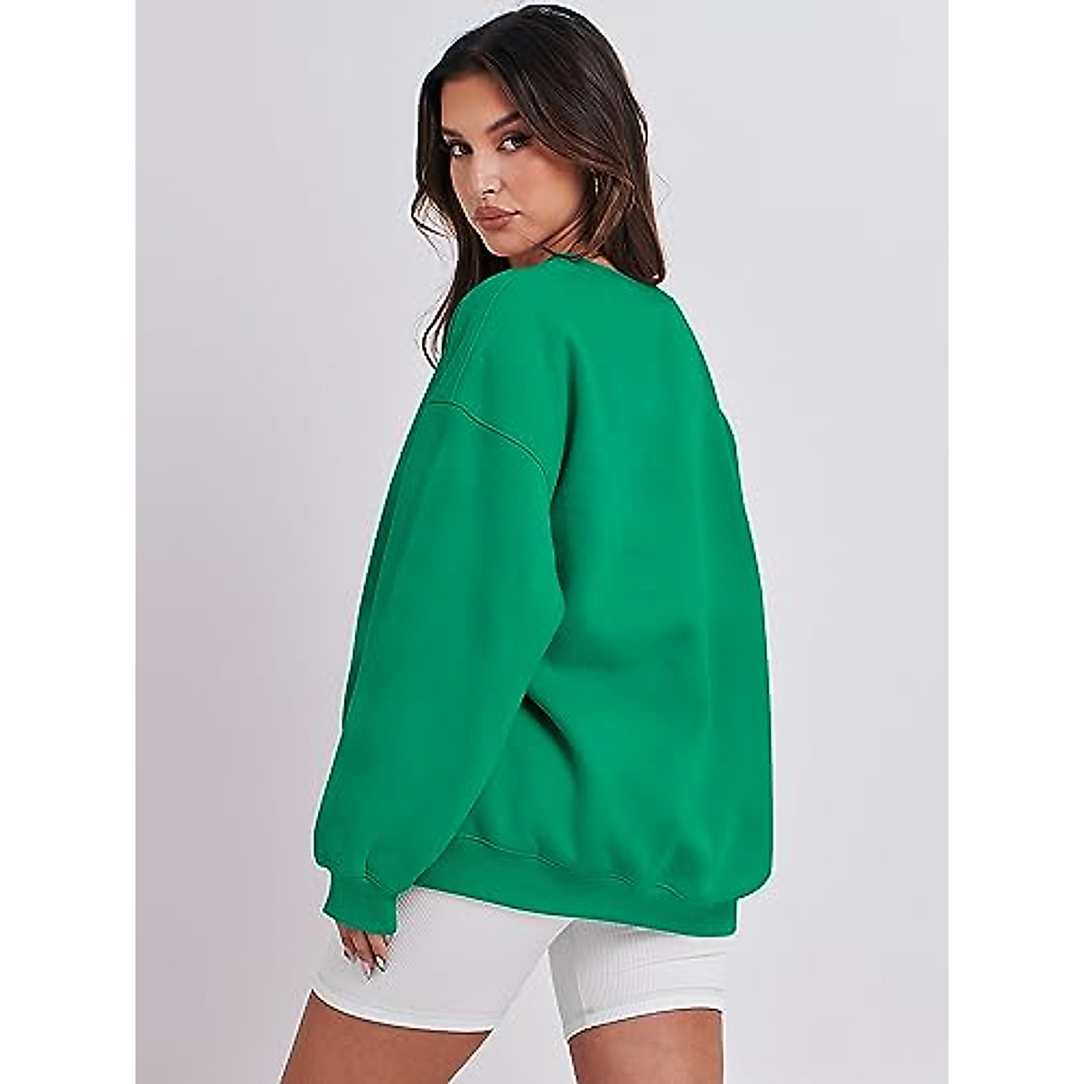 Caracilia Fleece Oversized Sweatshirts for Women Long Sleeve Loose Fit Comfy Pullover Sweater Fall Warm Hoodie Sweatshirt Winter Fashion 2023 Cute Dressy Shirt Teen Girls A1019cuilv-S Green