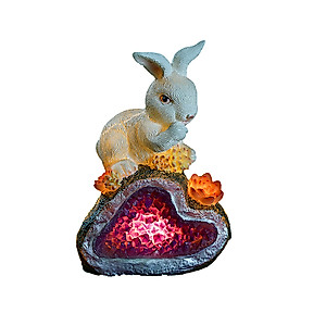 Resin Rabbit Ornament Solar Powered Bunny Statue Lamp Adorable Rabbit Figurine Decorative LED Lawn Light Lovely Art Decor Sculpture for Garden Patio Lawn Desktop Home Office