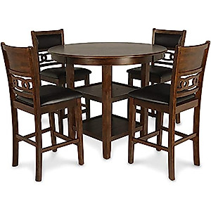 New Classic Furniture Gia 5-Piece Counter Dining Table Set, 42.25-Inch, Brown